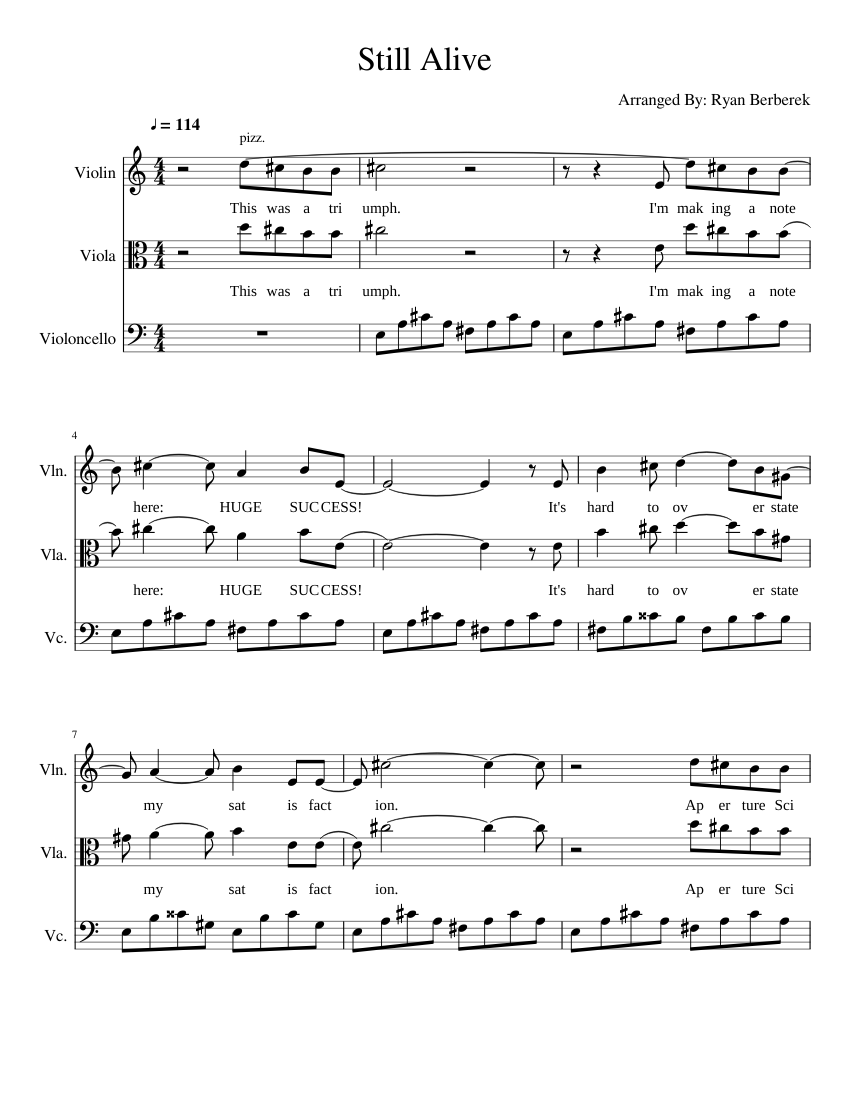 Portal - Still Alive - by Jonathan Coulton - Arranged by Ryan B. Sheet ...