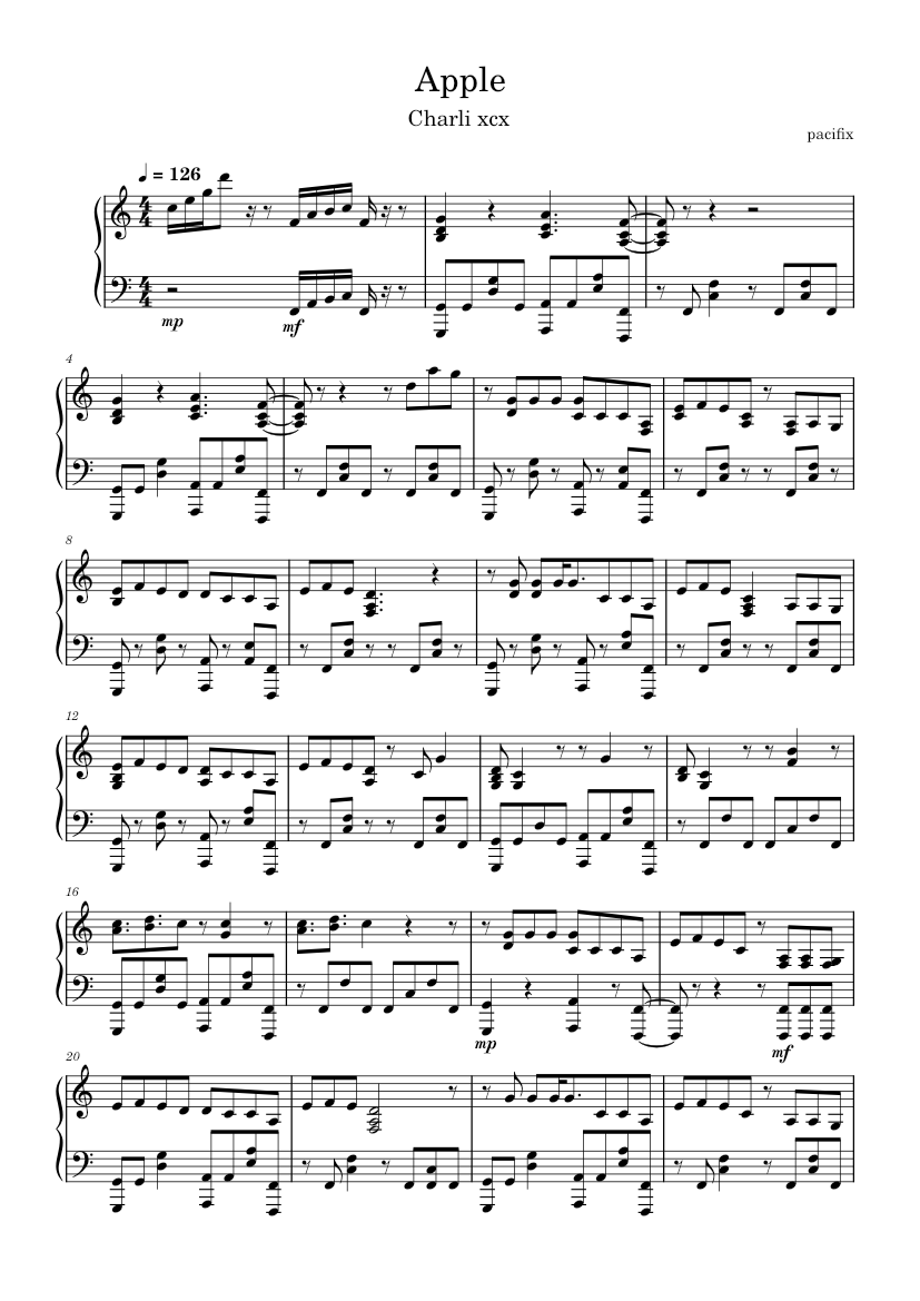 Apple – Charli XCX Sheet Music for Piano (Solo) | MuseScore.com