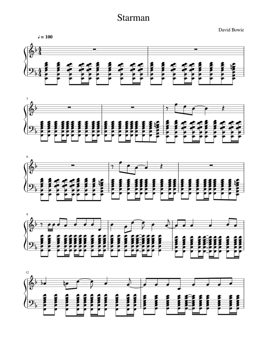Starman, David Bowie, Piano Sheet music for Piano (Solo) | Musescore.com