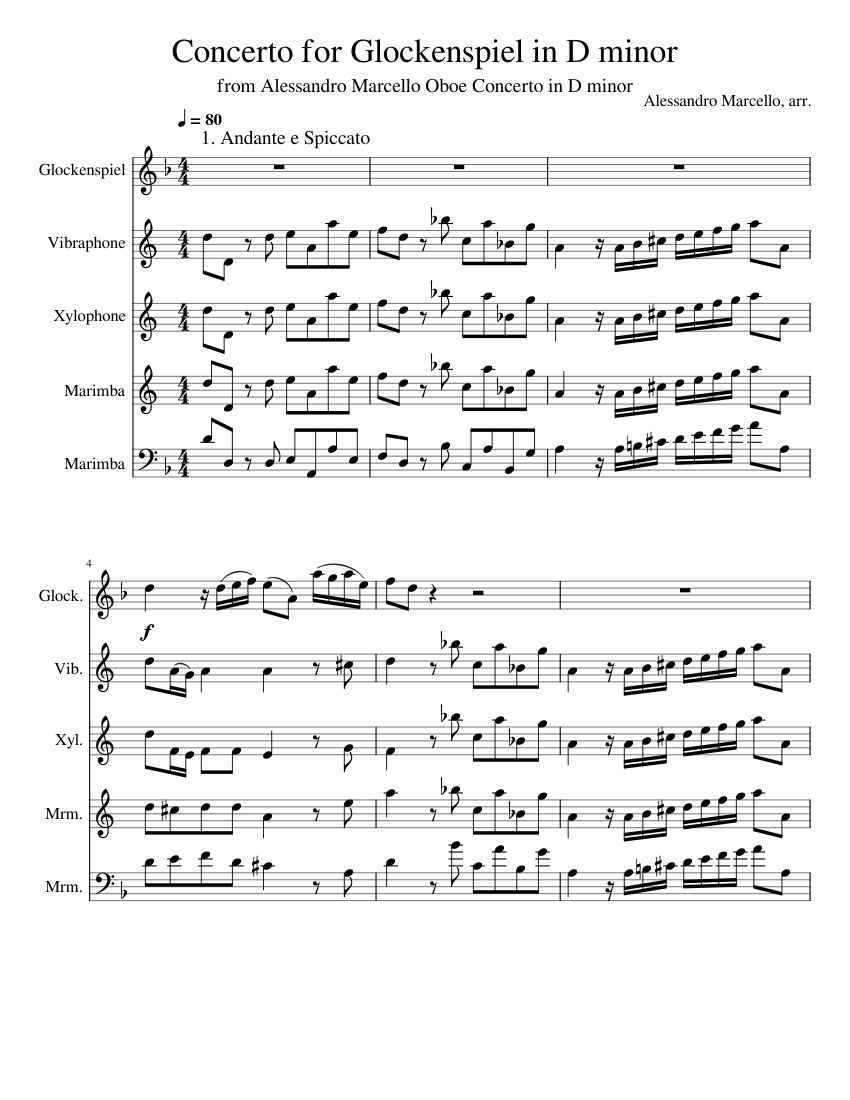 Concerto for Glockenspiel in D minor Sheet music for Vibraphone, Glockenspiel, Marimba ...