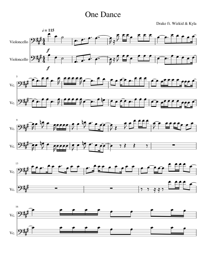 One Dance by Drake (Cello Duet) Sheet music for Cello (String Duet ...