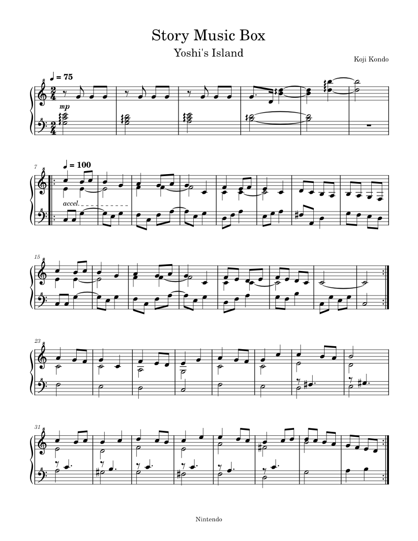 Yoshi's Island - Story Music Box - Koji Kondo Sheet music for Piano ...