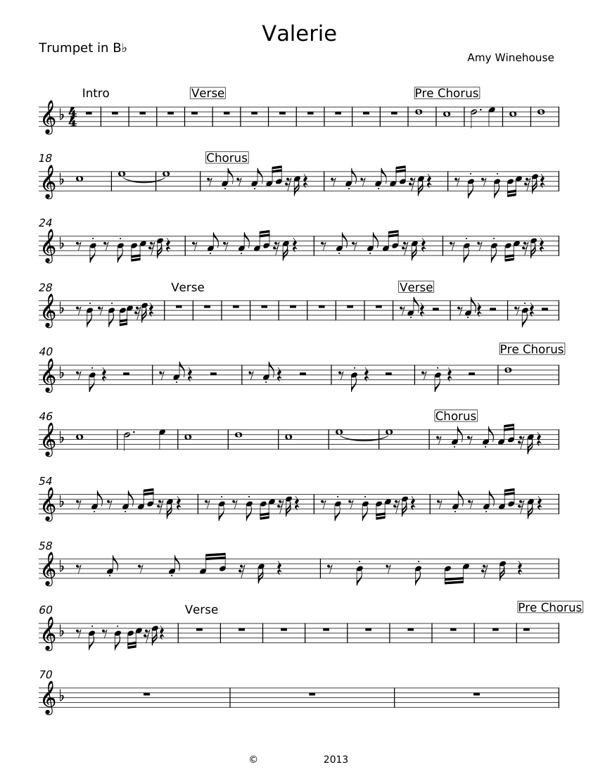 Valerie - Amy Winehouse Sheet music for Trumpet in b-flat (Solo ...