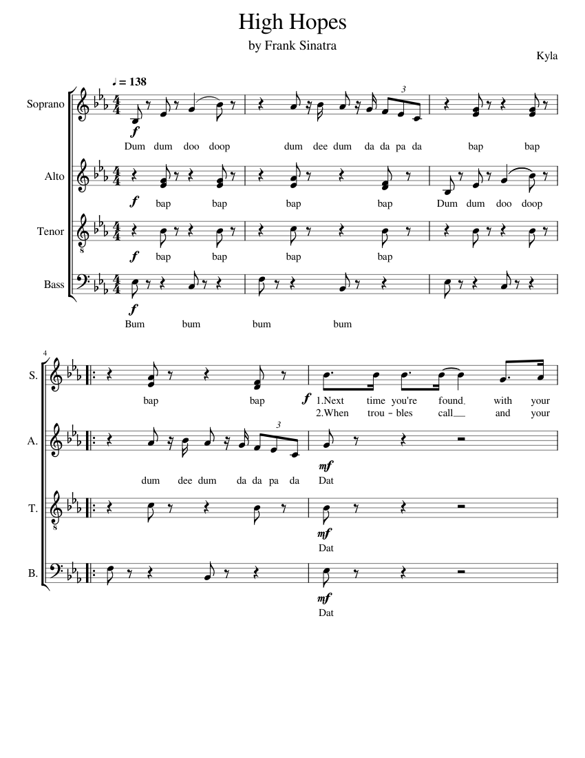 High Hopes Sheet music for Soprano, Alto, Tenor, Bass voice (Choral ...