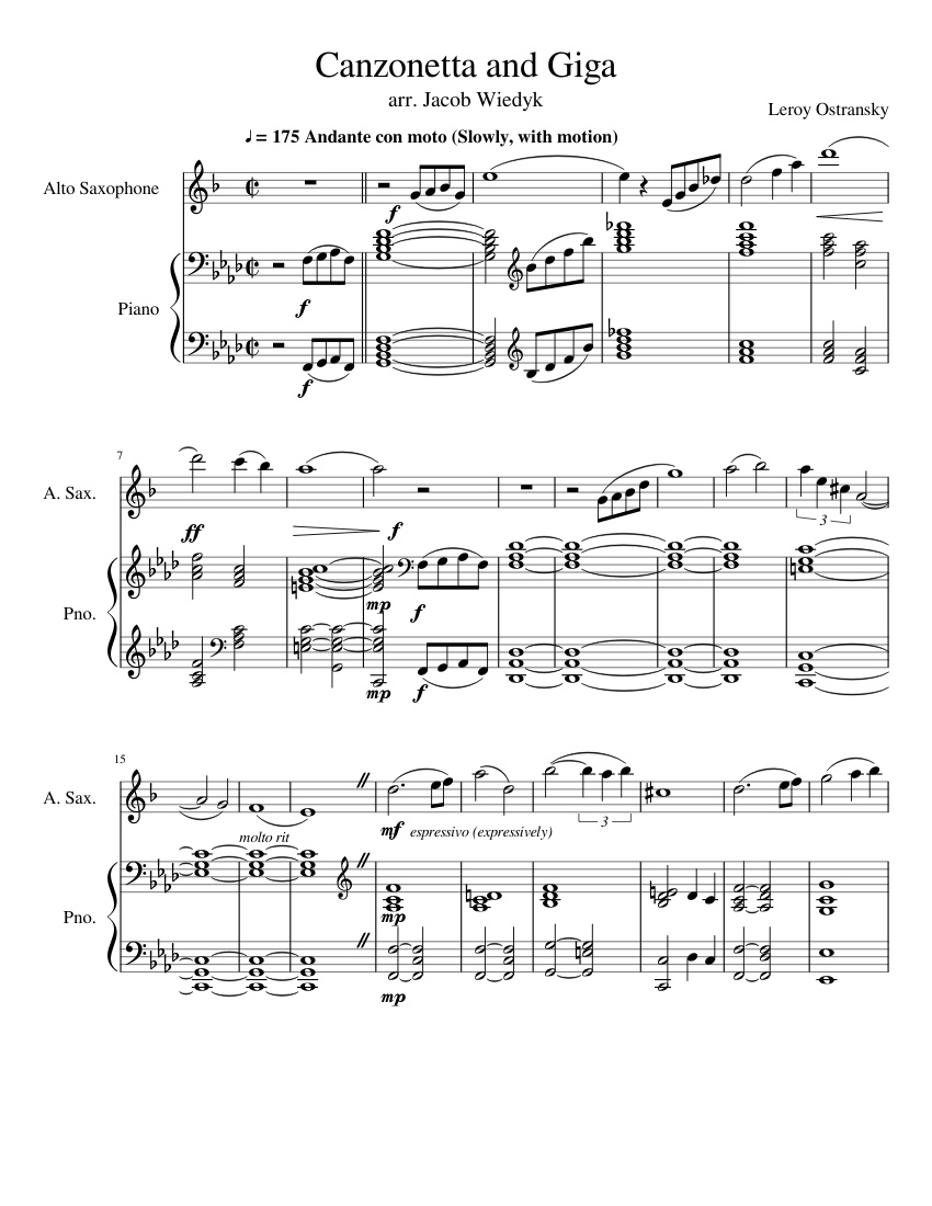 Canzonetta and Giga Sheet music for Piano, Saxophone alto (Solo ...
