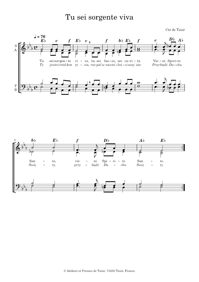 Tu sei sorgente viva – Taizé Sheet music for Female, Male (SATB ...