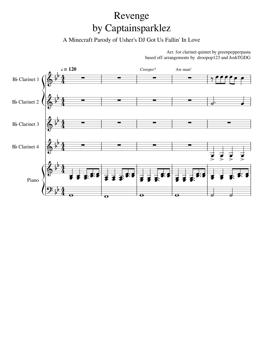 "Revenge" by captainsparklez (a minecraft parody) Sheet music for Piano ...