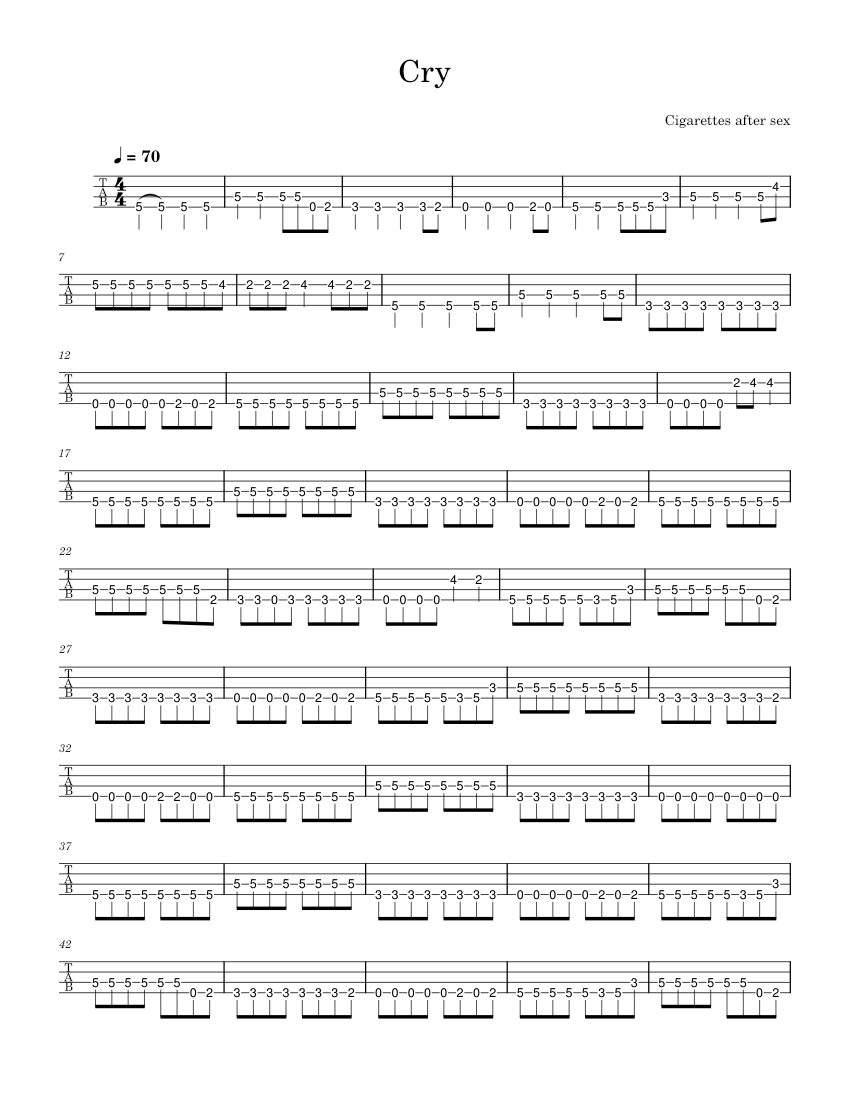 Cry – Cigarettes After Sex Sheet Music for Bass guitar (Solo ...