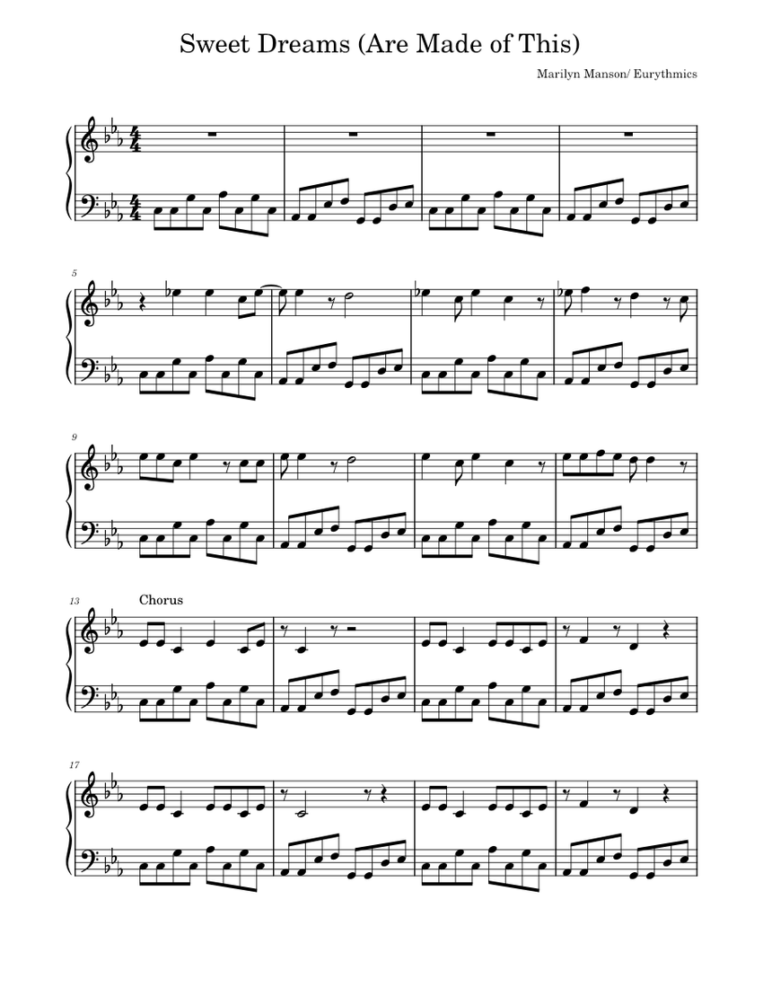 Sweet Dreams (Are Made of This) – Eurythmics Sheet music for Piano ...