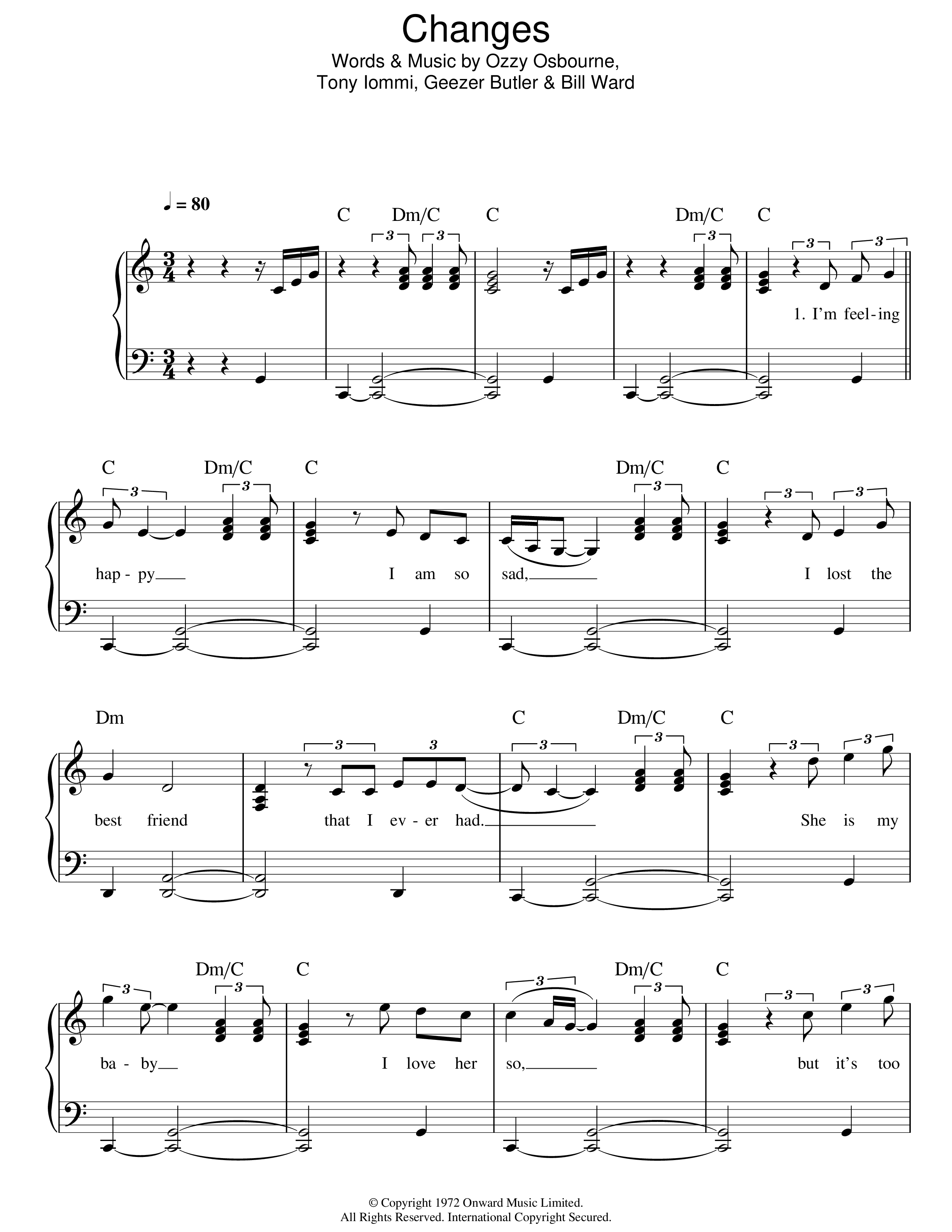 Changes Sheet music for Piano by Ozzy & Kelly Osbourne, Black Sabbath ...