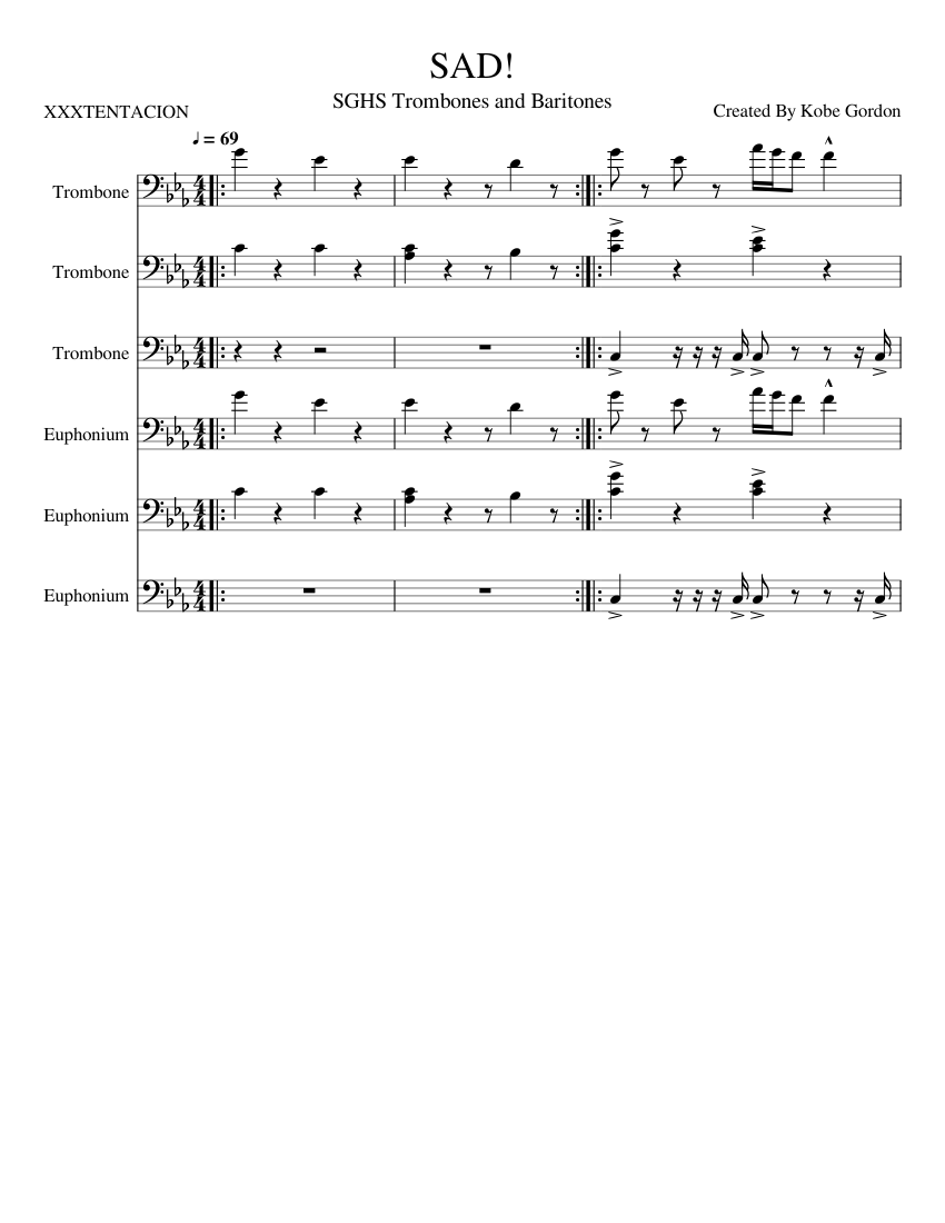 SAD! Sheet music for Trombone, Euphonium (Brass Duet) | Musescore.com