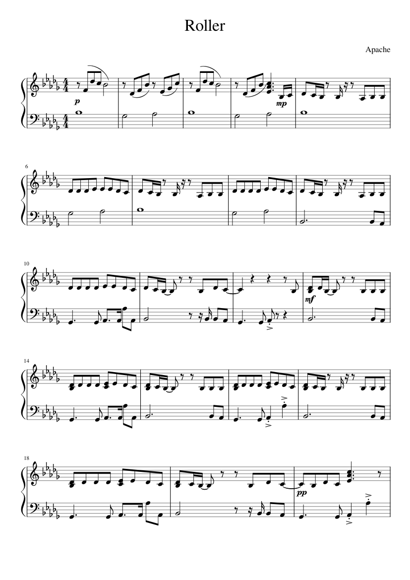 Roller - Apache Sheet Music for Piano (Solo) | MuseScore.com