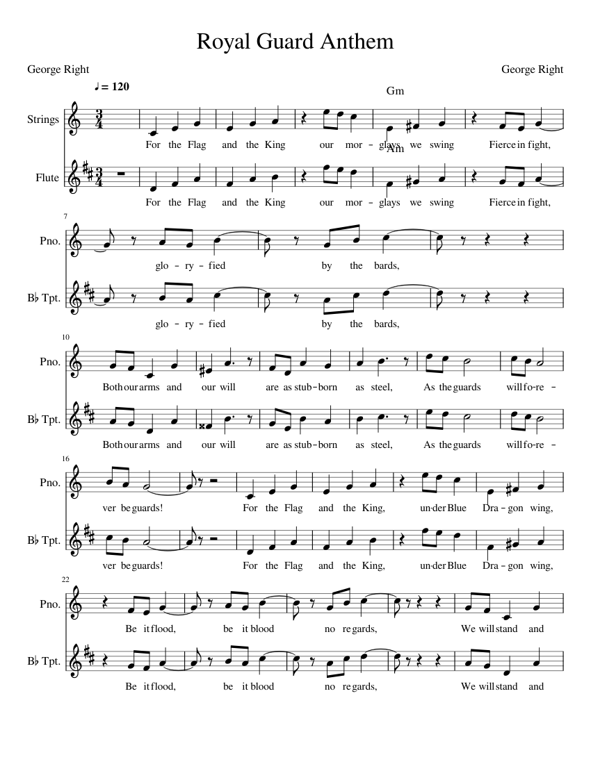 Royal Guard Anthem Sheet music for Piano, Trumpet in b-flat (String ...