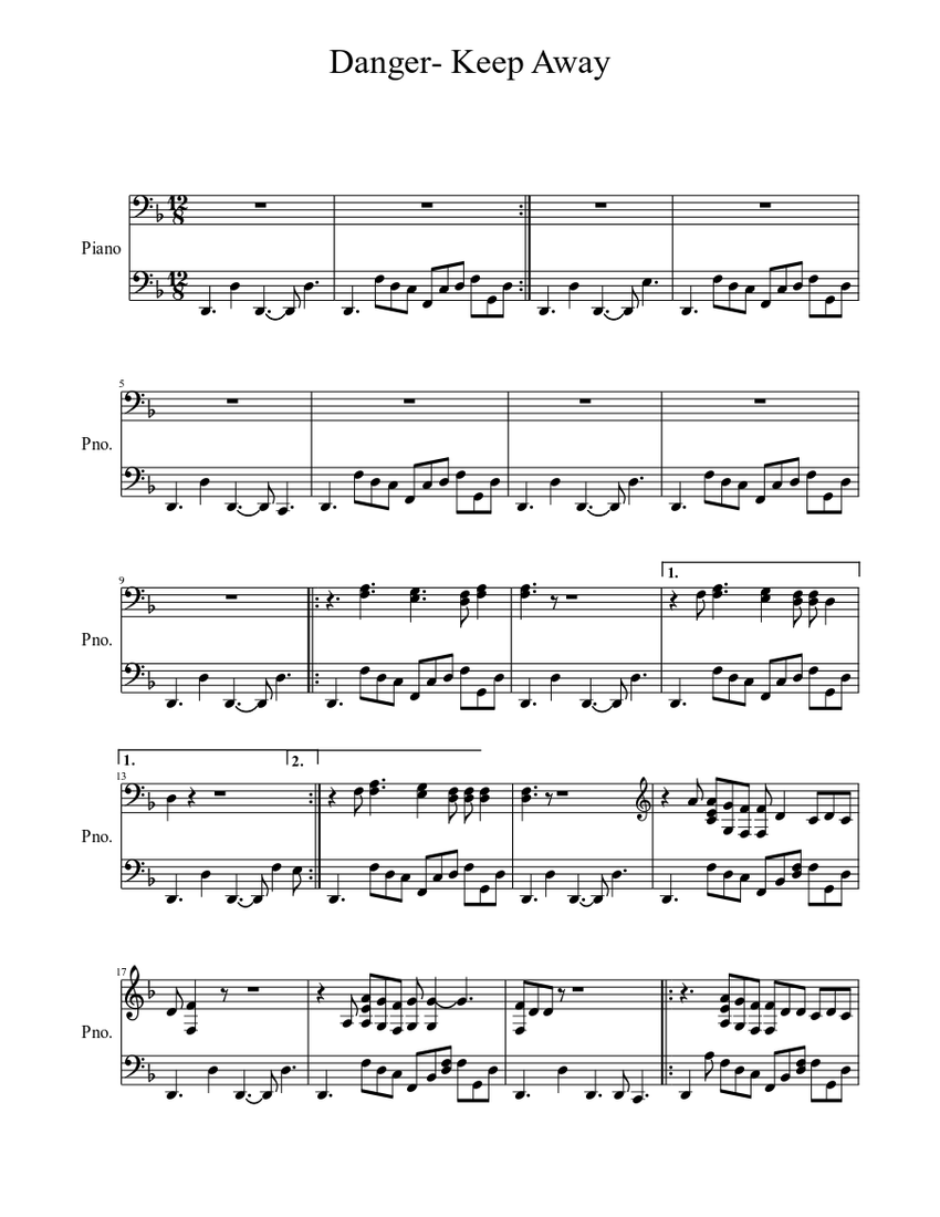 Danger- Keep Away Sheet music for Piano (Solo) | Musescore.com