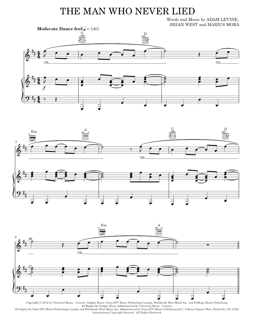 Play Official version of The man who never lied sheet music by Maroon 5 ...