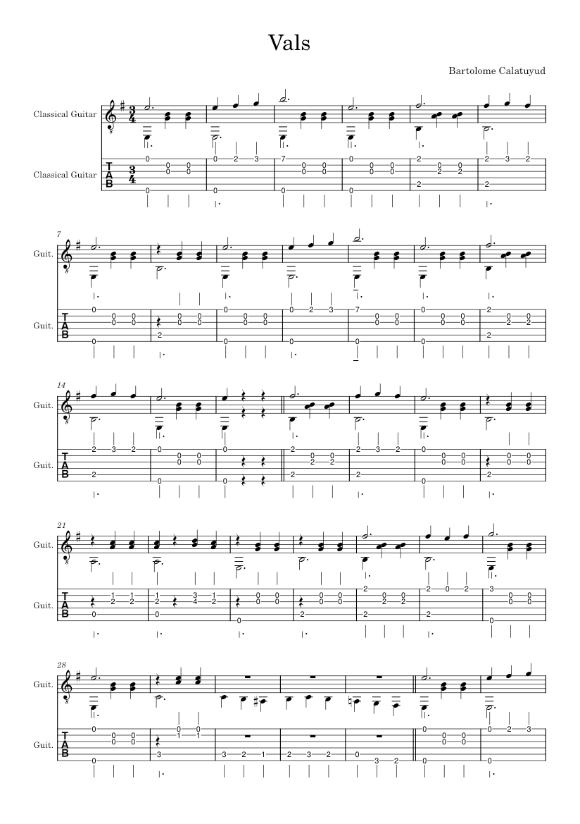 Vals – Bartolome Calatayud Vals Calatuyud Tab Sheet Music for Guitar ...