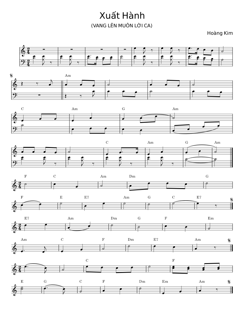 Xuất Hành - Hoàng Kim Sheet Music with Chords for Synthesizer (Mixed ...