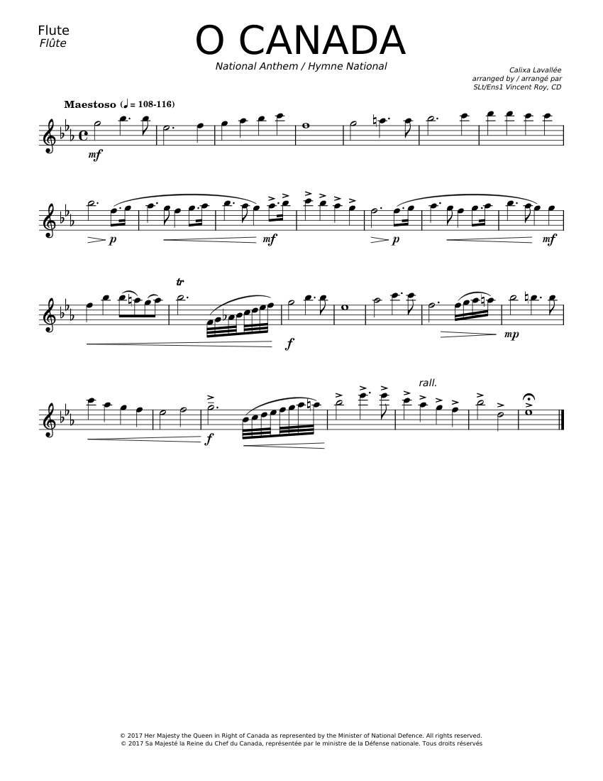 O Canada - Calixa Lavallée Sheet music for Flute (Solo) | Musescore.com