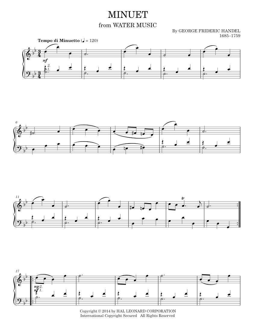Minuet in C major, HWV 498 Sheet music for Piano by Georg Friedrich Händel Official | MuseScore.com