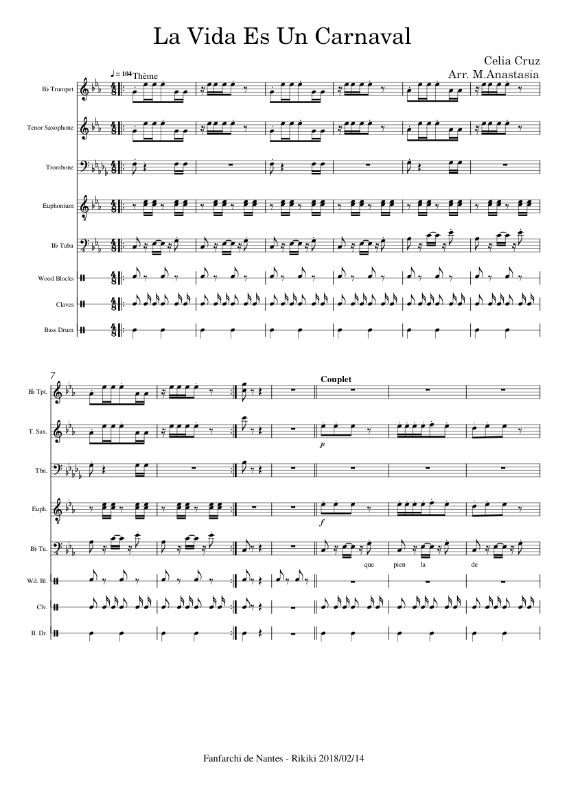 La vida es un carnaval – Celia Cruz LA VIDA ES UN CARNAVAL Sheet Music ...
