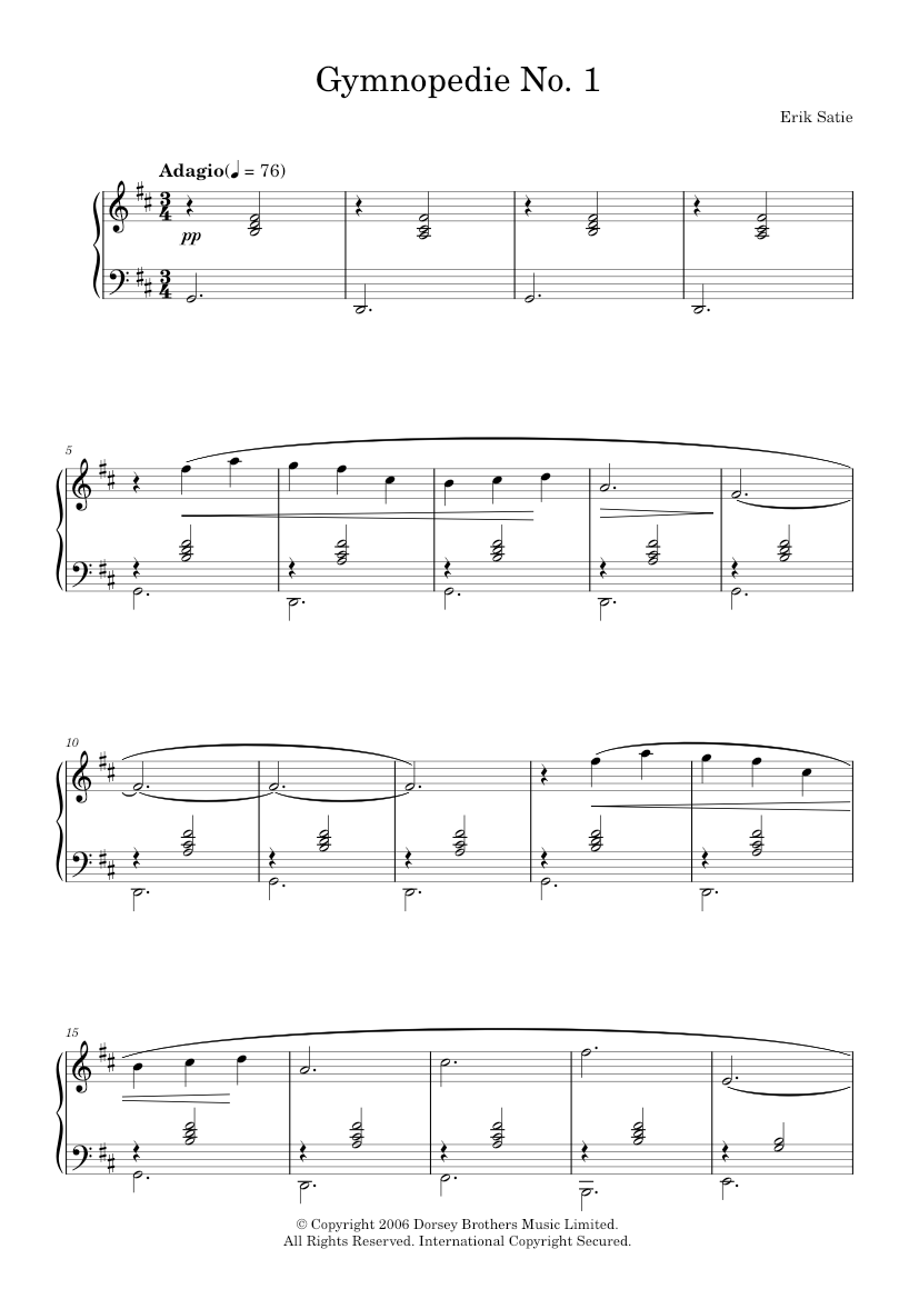 Play Official version of Gymnopédie No.1 Sheet Music by Erik Satie for ...