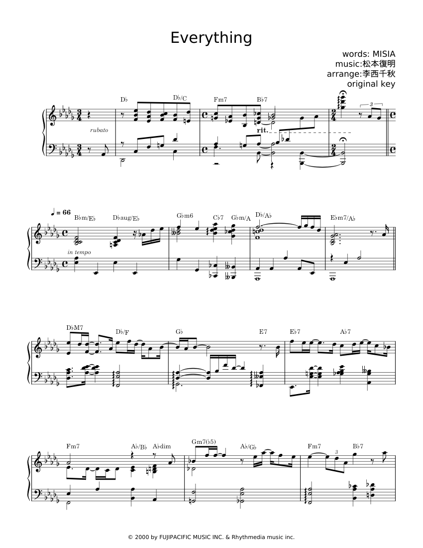 Everything - MISIA (Japan) Sheet Music with Chords for Piano (Solo ...