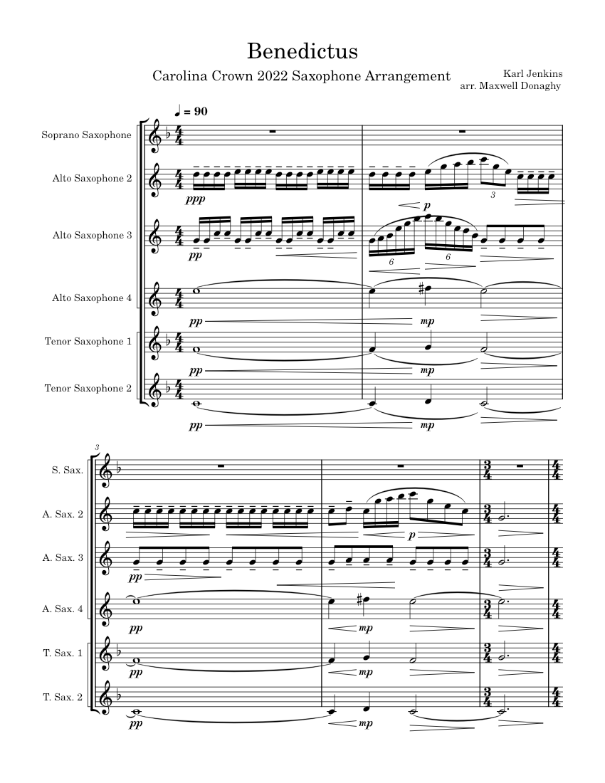 Benedictus – Karl Jenkins Benedictus_Saxes Sheet Music for Saxophone ...