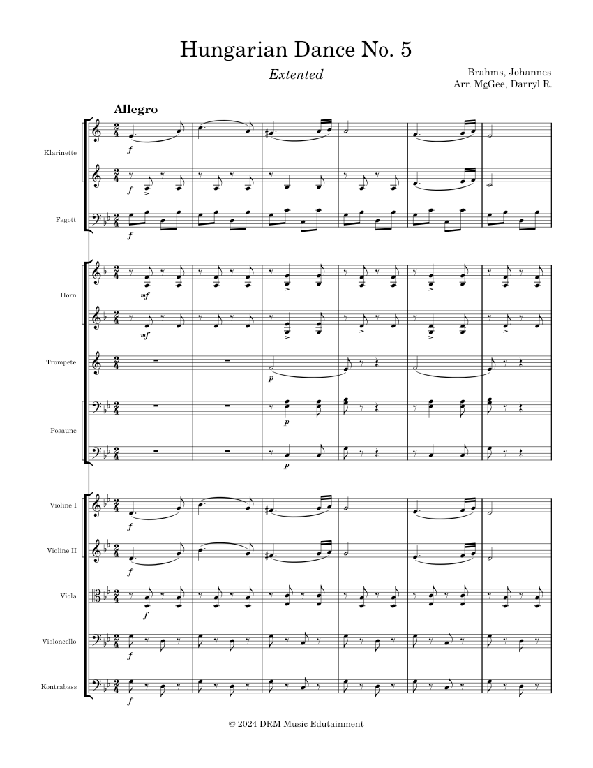 Hungarian Dance No. 5 (Extended) Sheet music for Trombone, Flute ...