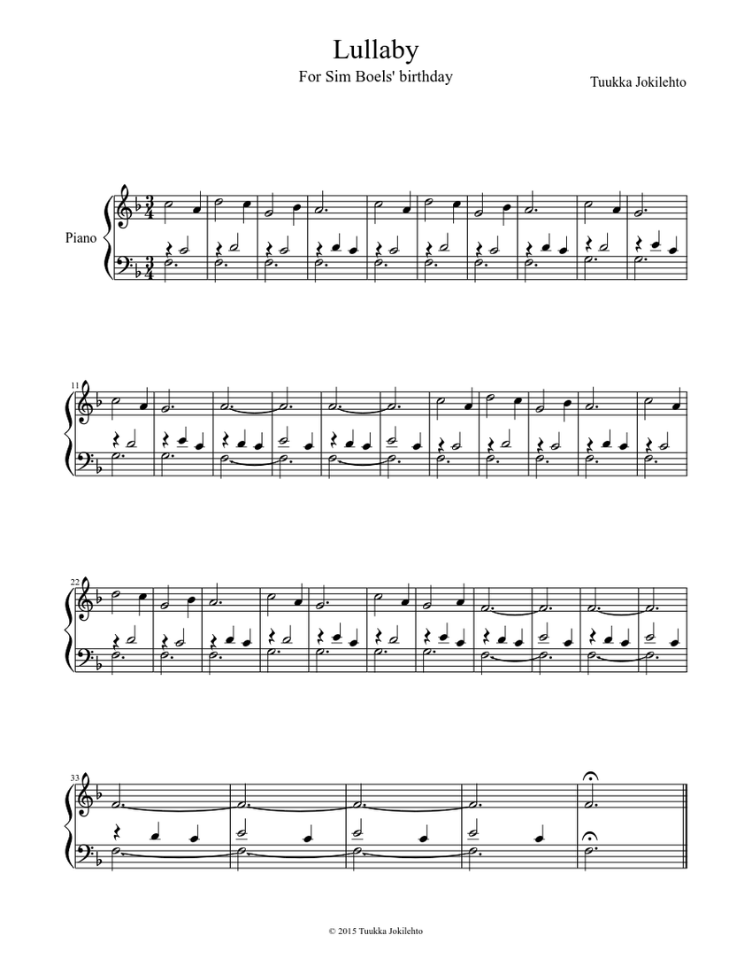 Lullaby Sheet music for Piano (Solo) | Download and print in PDF or ...