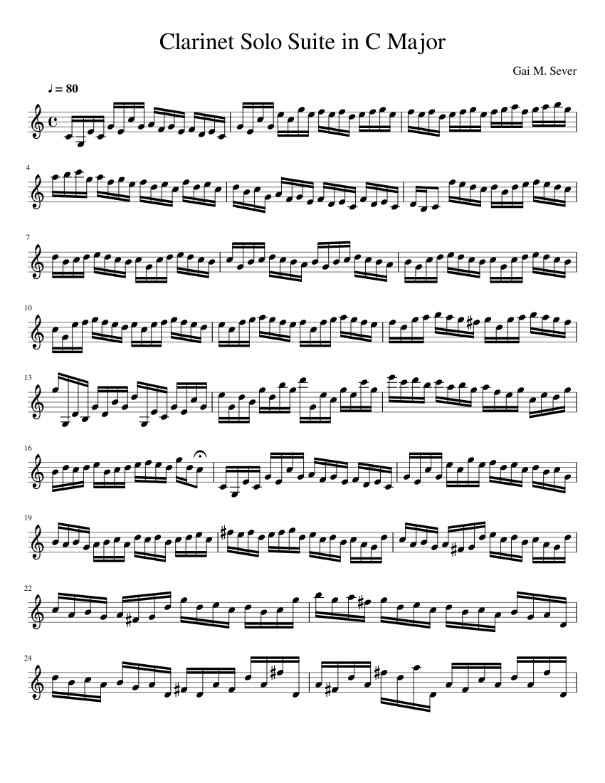 Clarinet Solo Suite in C Major Sheet Music for Clarinet in b-flat (Solo ...