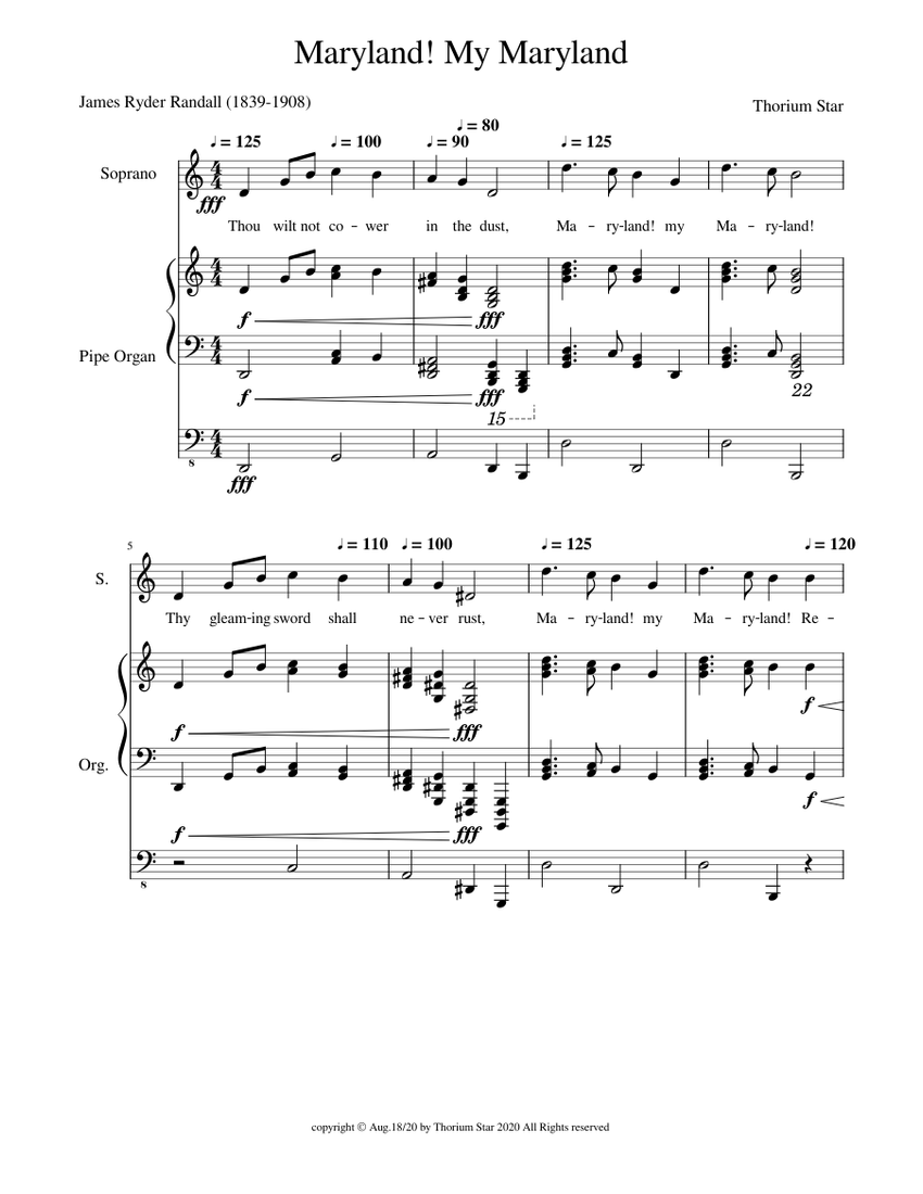 Maryland! My Maryland Words by James Ryder Randall (1839-1908), Music ...