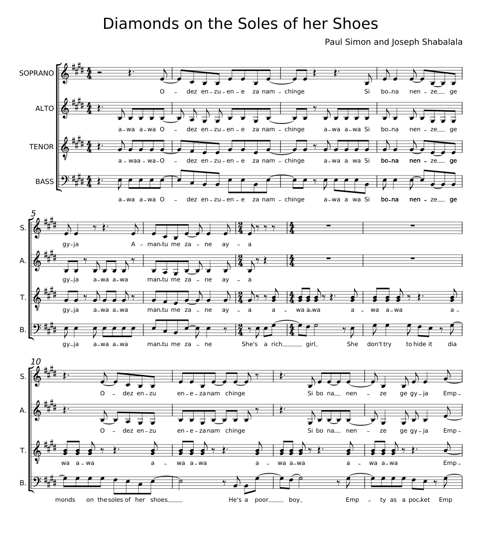 Diamonds on the soles of her shoes - Paul Simon Sheet music for Soprano ...