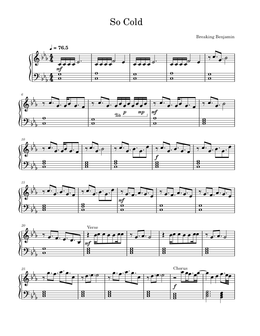 So cold – Breaking Benjamin Sheet music for Piano (Solo) | Musescore.com
