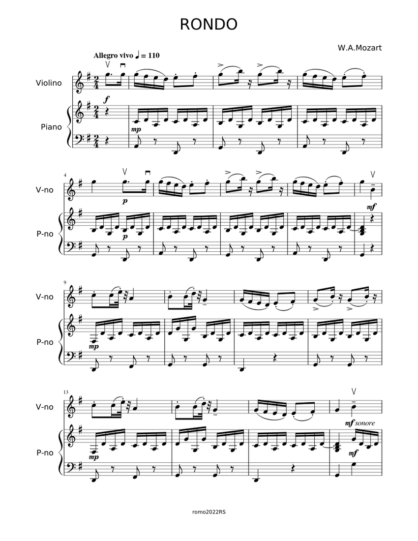 Mozart W.A. - RONDO vn&pf Sheet music for Piano, Violin (Mixed Duet ...