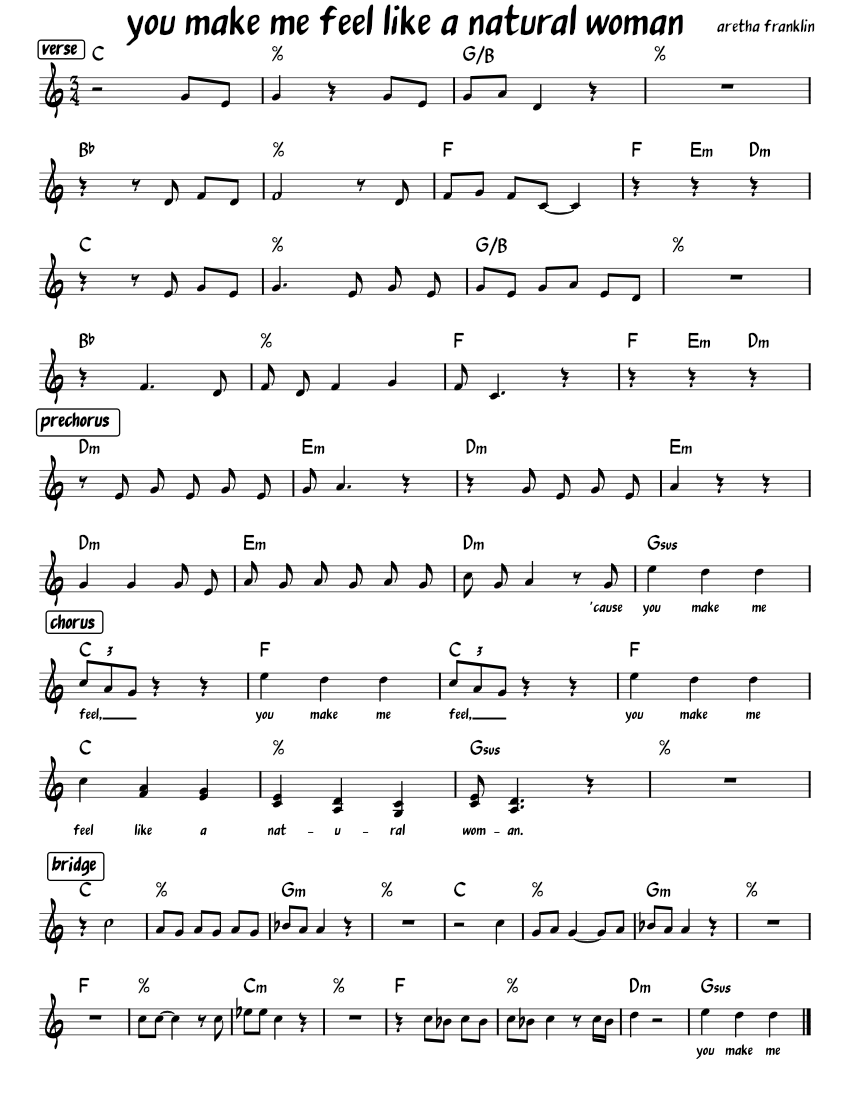 (You Make Me Feel Like) A Natural Woman – Aretha Franklin Sheet music for Piano (Solo) Easy ...