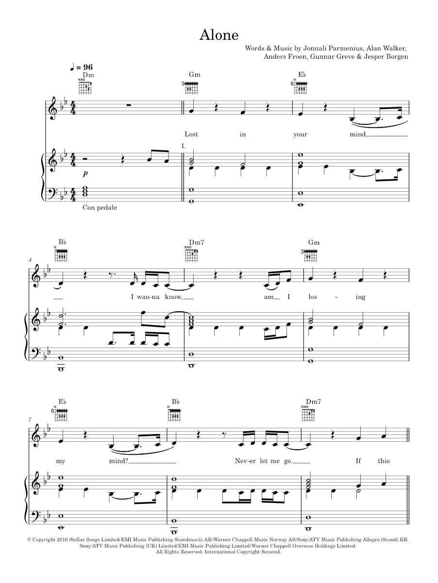alone Sheet music for Piano, Vocals: Music Notes