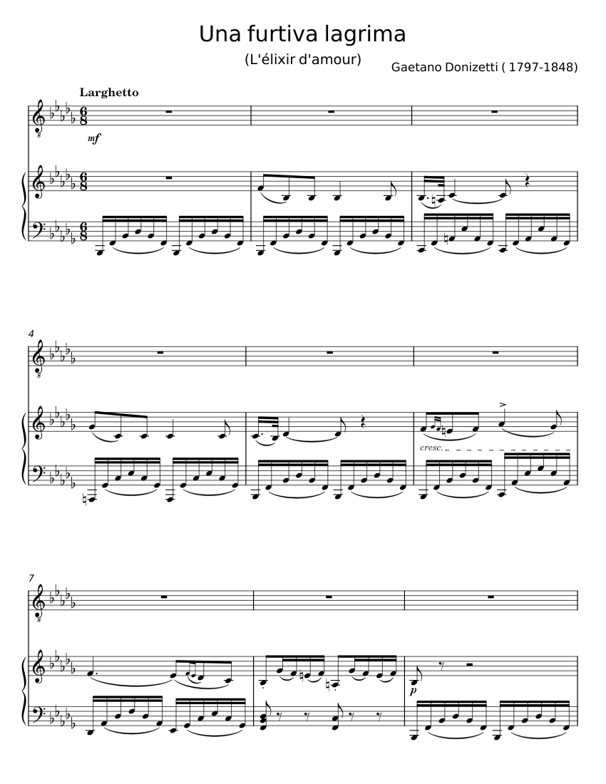 Una Furtiva Lagrima - Gaetano Donizetti Sheet music for Piano ...