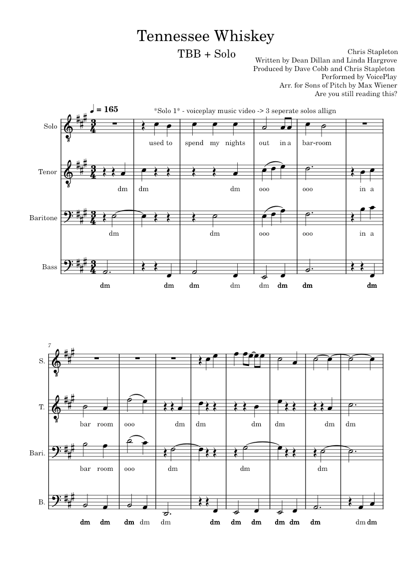 Tennessee Whiskey (Chris Stapleton) TBB + Solo Sheet Music for Piano (A ...