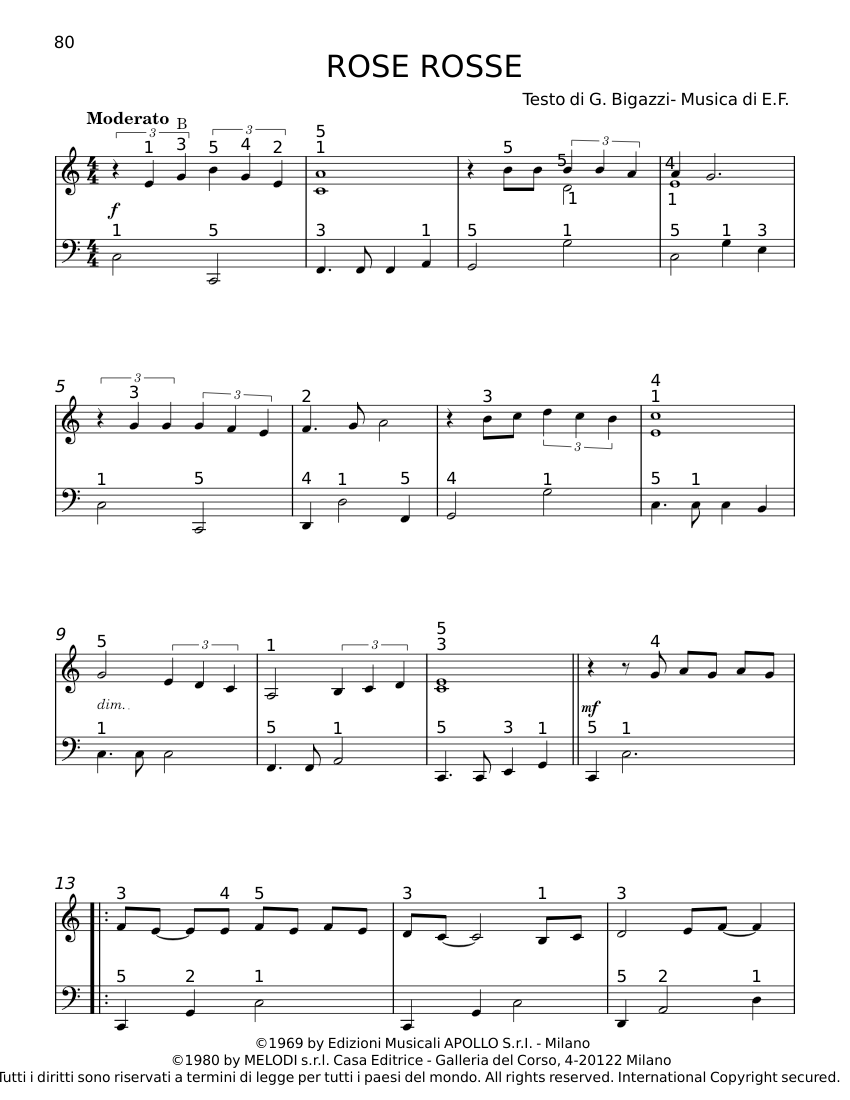 Rose rosse - Massimo Ranieri Sheet Music with Chords for Piano (Piano ...