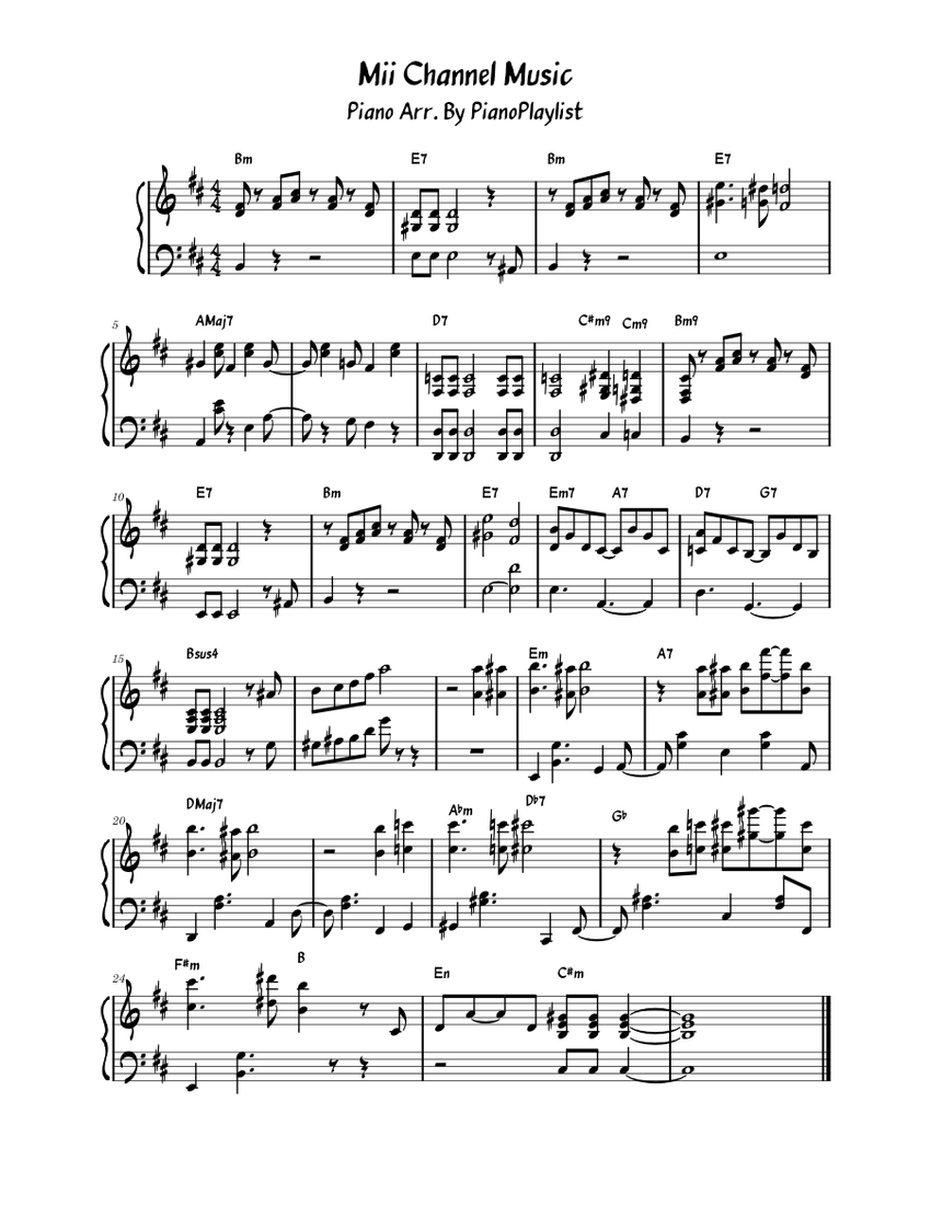 Mii Channel Theme Music For Solo Piano Sheet music for Piano (Solo ...
