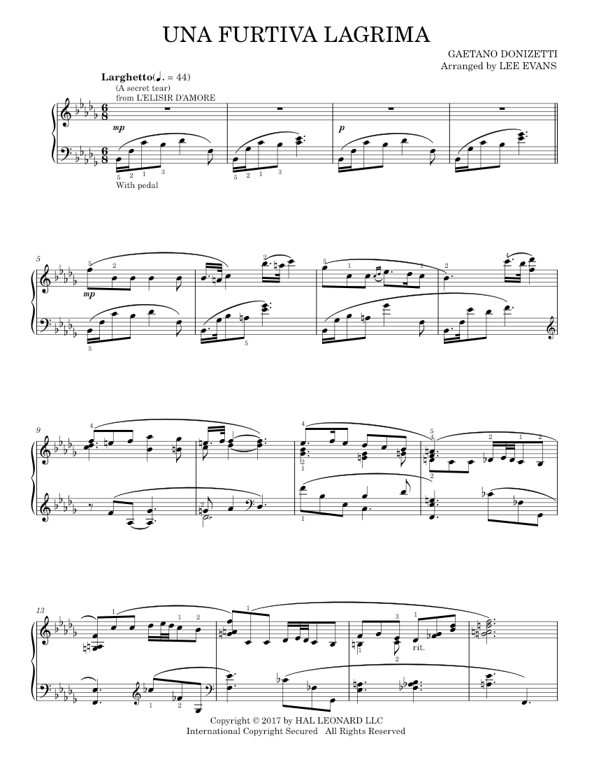 Play Official version of Una Furtiva Lagrima Sheet Music by Gaetano ...