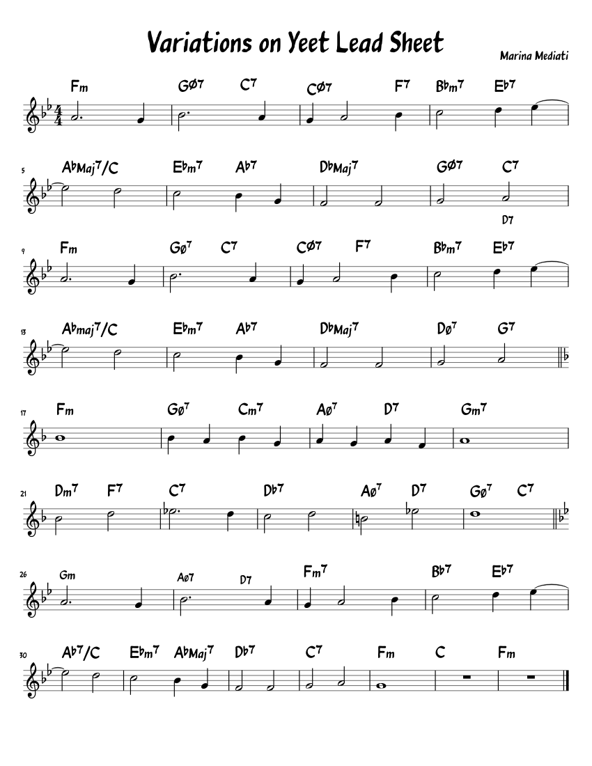 Variations on Yeet Lead Sheet Sheet music for Piano (Solo) | Musescore.com