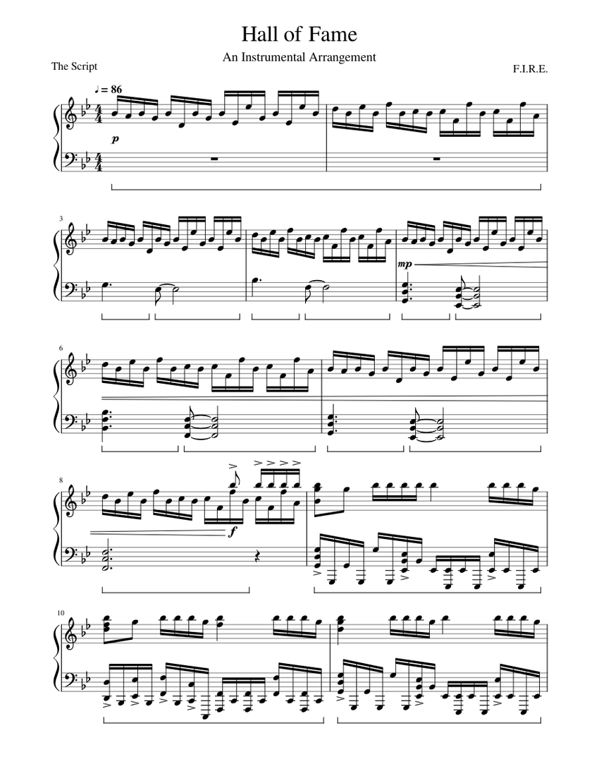 #14 - The Script - Hall of Fame Sheet music for Piano (Solo ...
