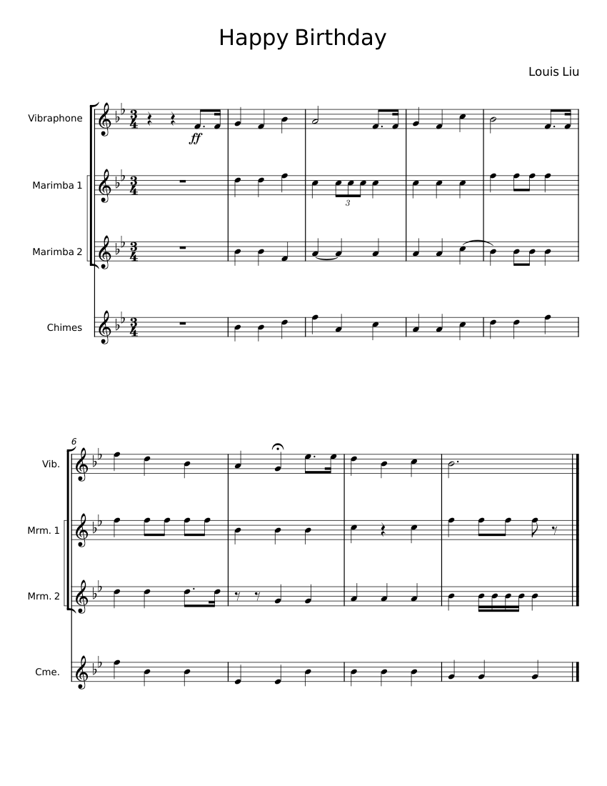 Happy Birthday Sheet music for Vibraphone, Marimba, Percussion bells ...