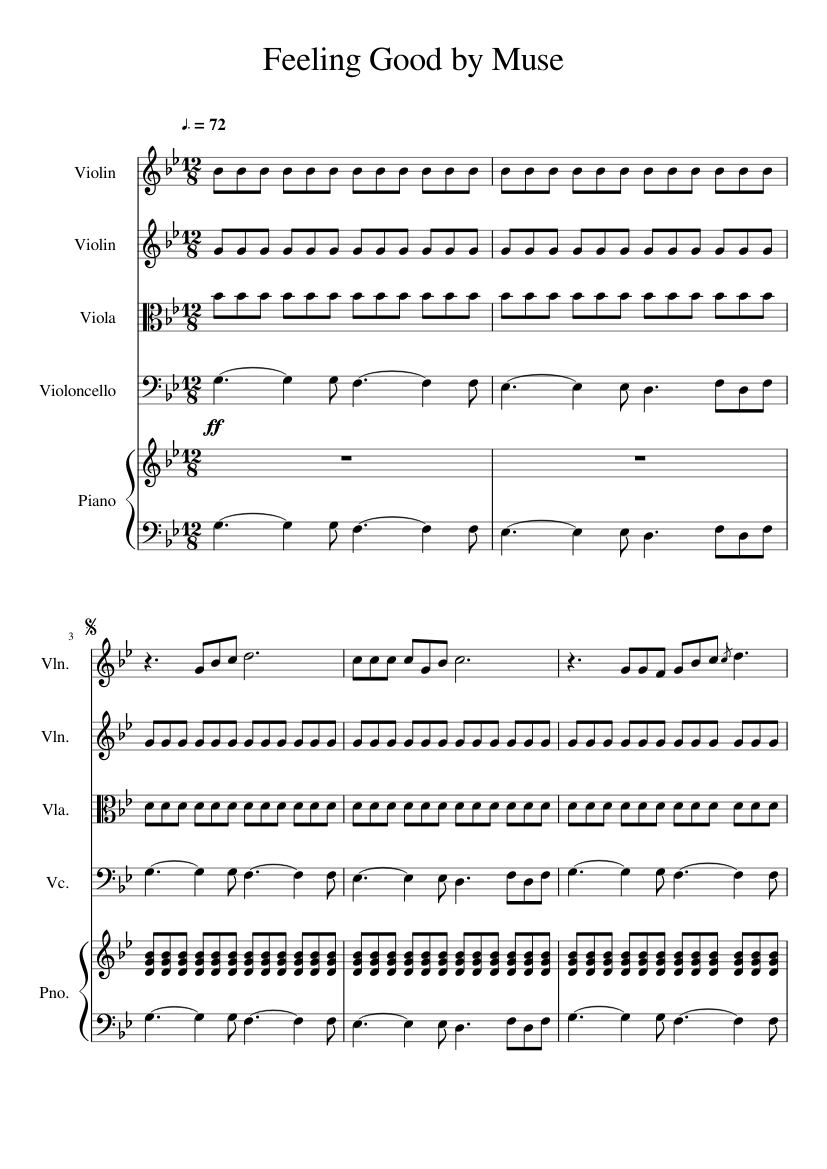 Feeling Good for String Quartet and Piano Sheet Music for Piano, Violin ...
