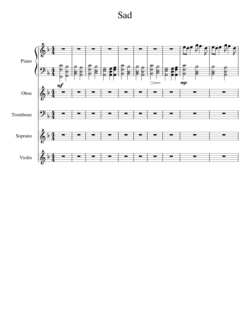 Sad Sheet music for Piano, Trombone, Soprano, Oboe & more instruments ...