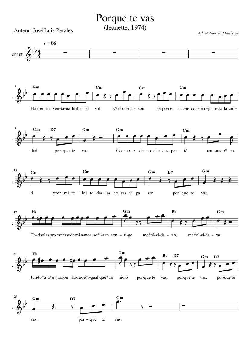 Porque te vas Sheet Music with Chords for Tuba, Vocals, Flute, Violin ...