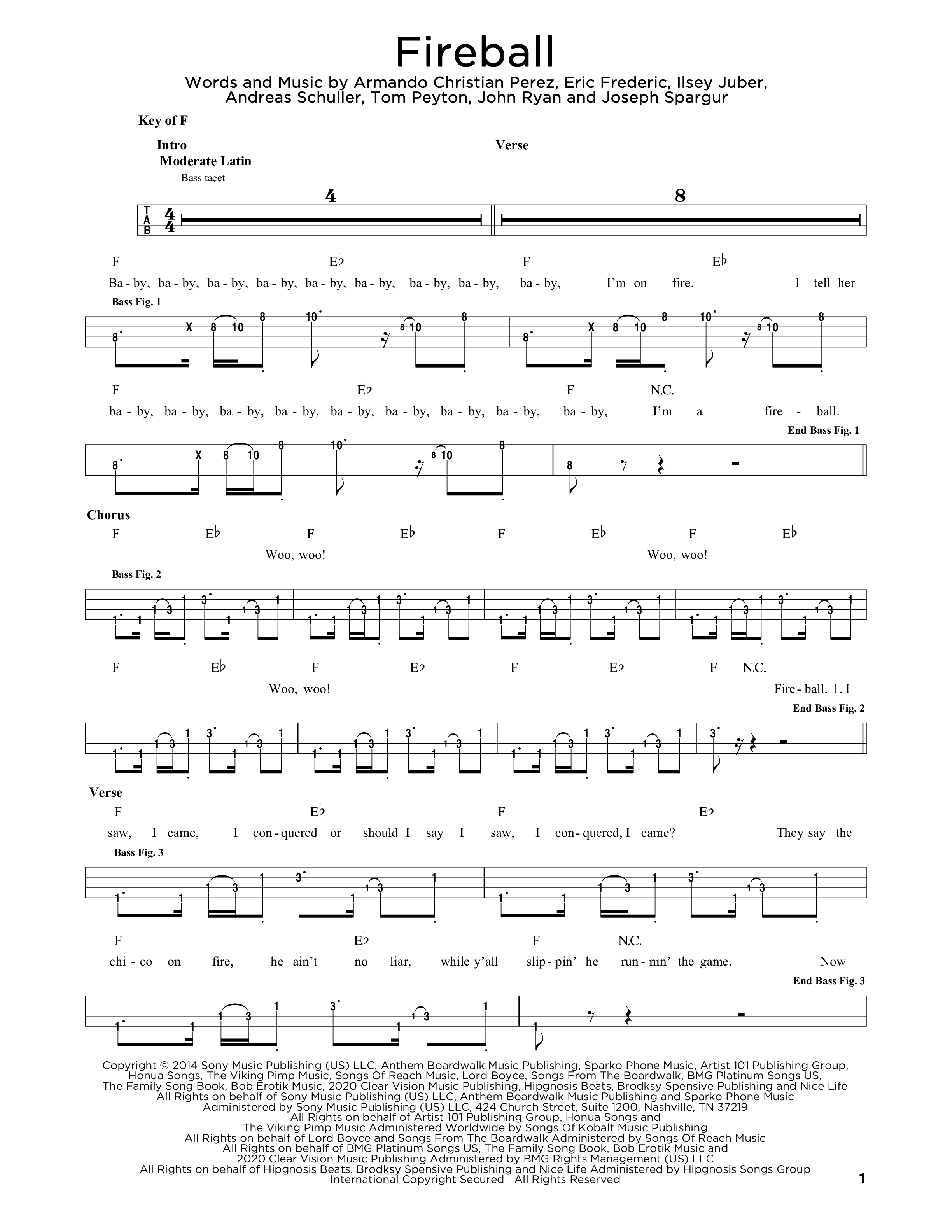 Play Official version of Fireball Sheet Music by Pitbull for Contrabass ...