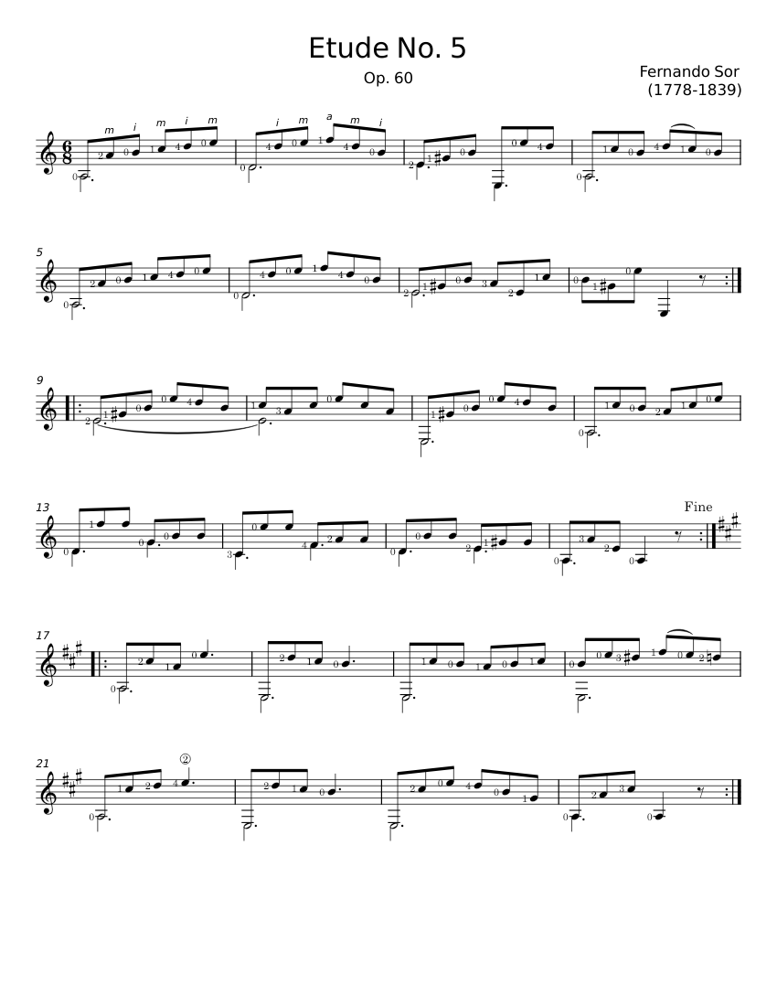 Etude No. 5 - Fernando Sor Sheet music for Guitar (Solo) | Musescore.com