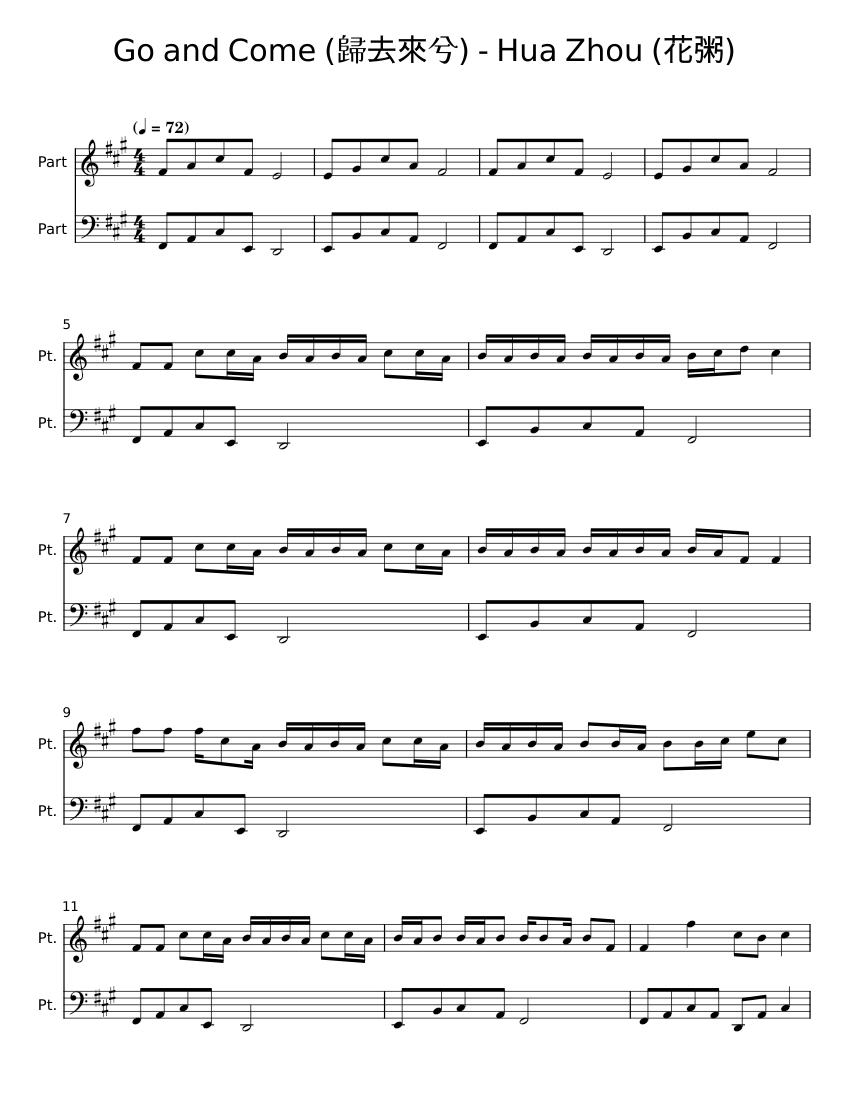 Go and Come - 花粥-hua zhou Sheet music for Piano (Piano Duo) | Musescore.com